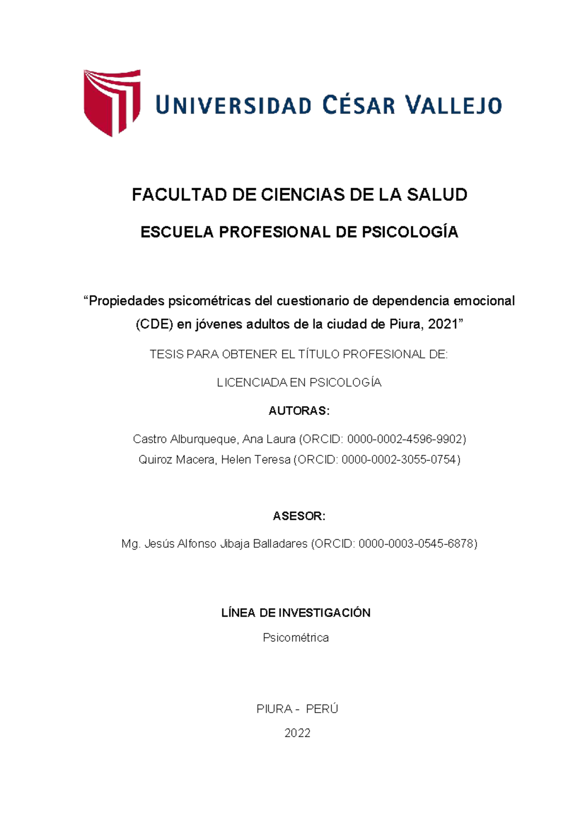 Psicométricas del Cuestionario de Dependencia Emocional (CDE) en ...
