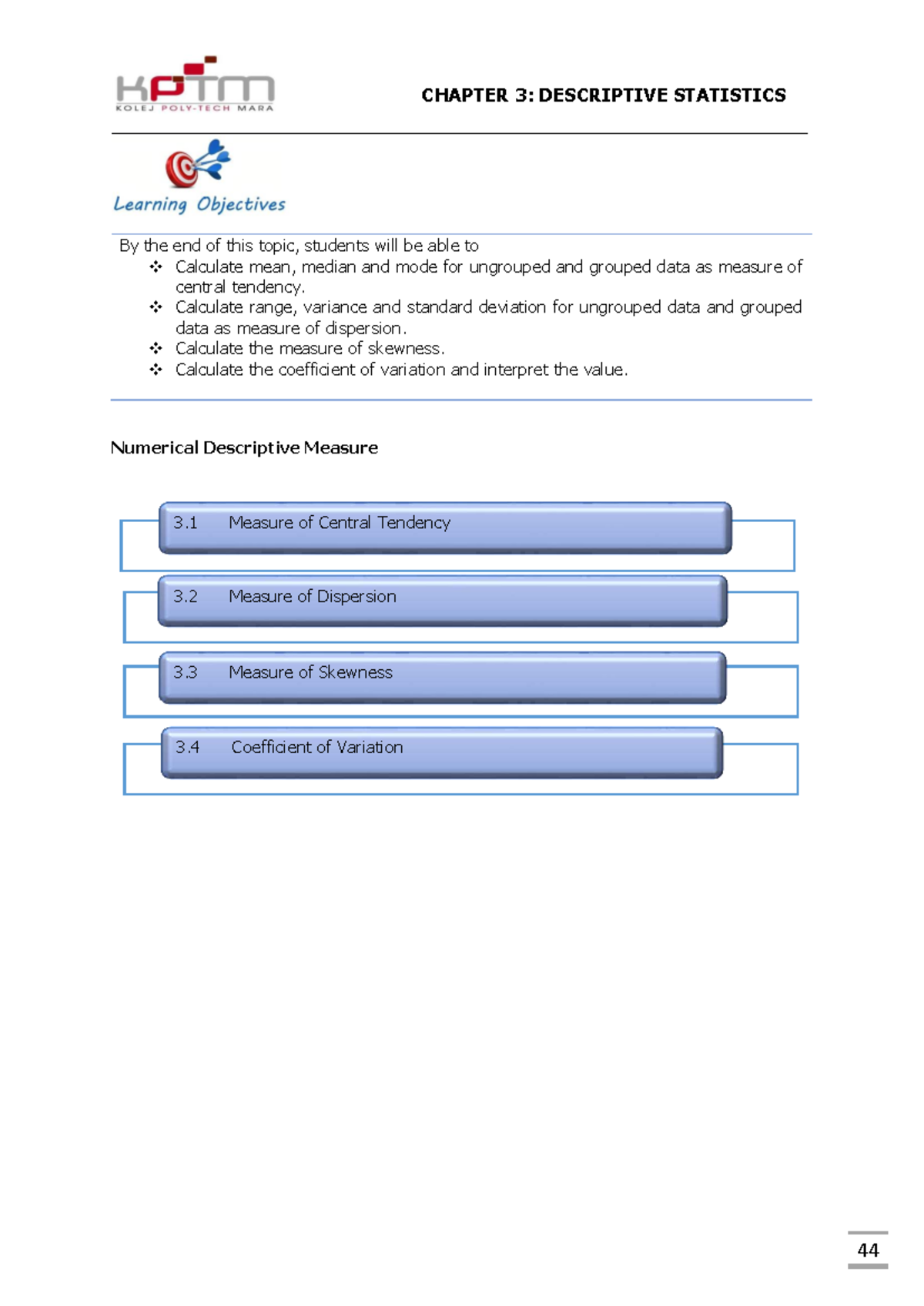 CHAPTER 3: DESCRIPTIVE STATISTICS - Measures of Central Tendency ...