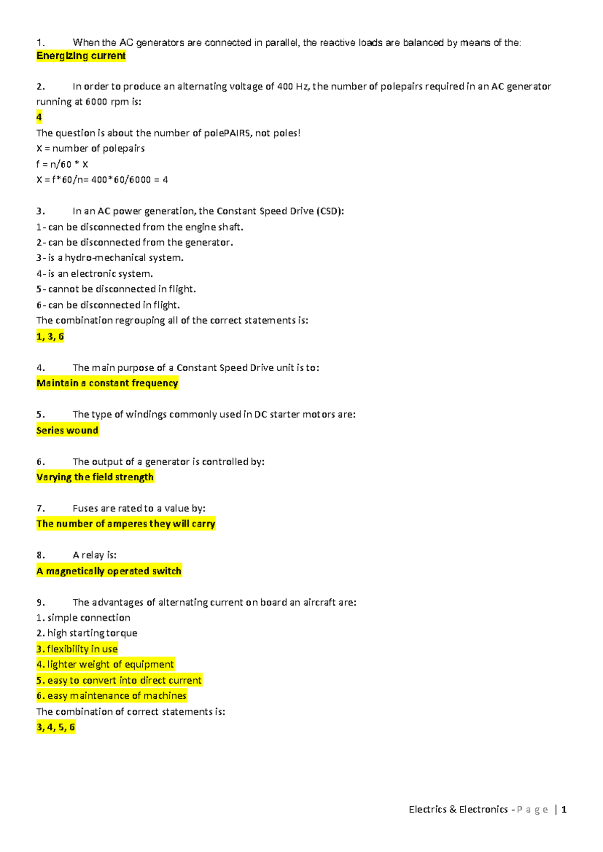 Electrics-Electronics Study Guide for AC Generators and Systems - Studocu