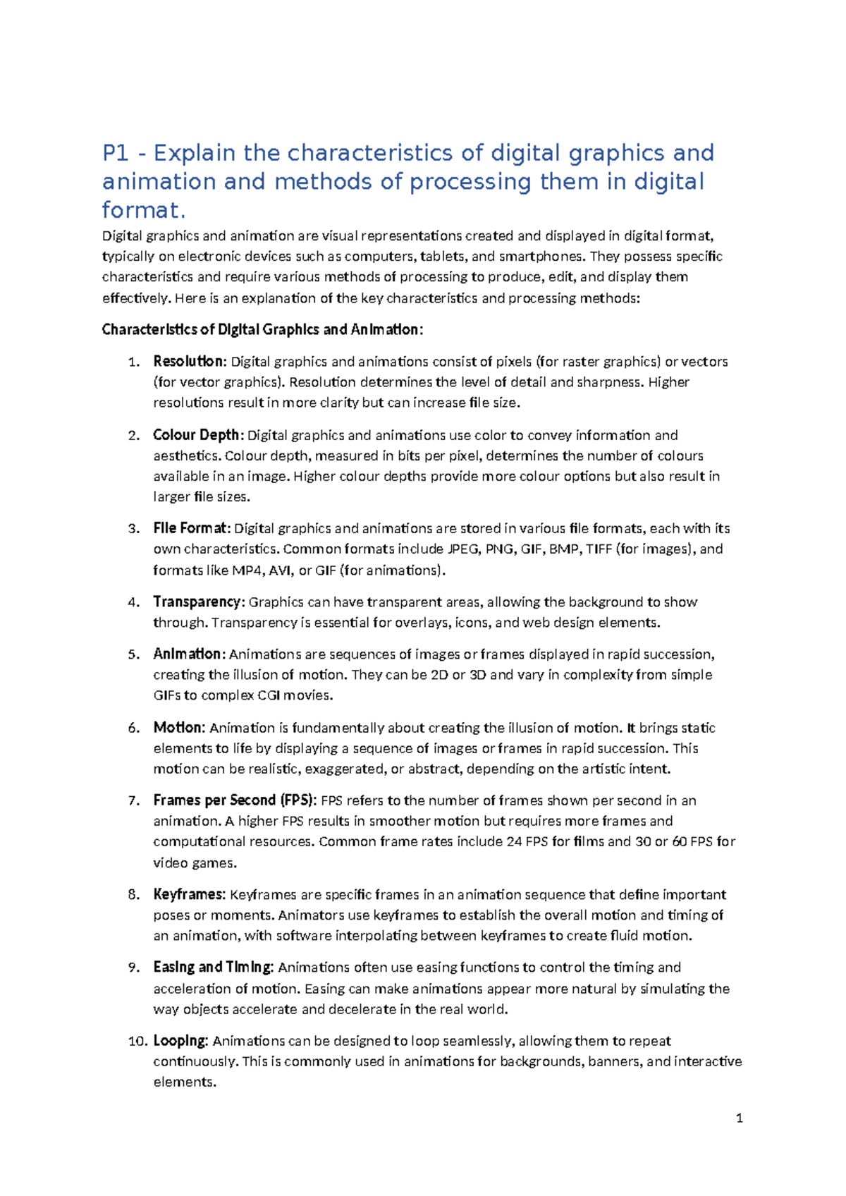 P1 - Digital Graphics & Animation Characteristics and Processing ...