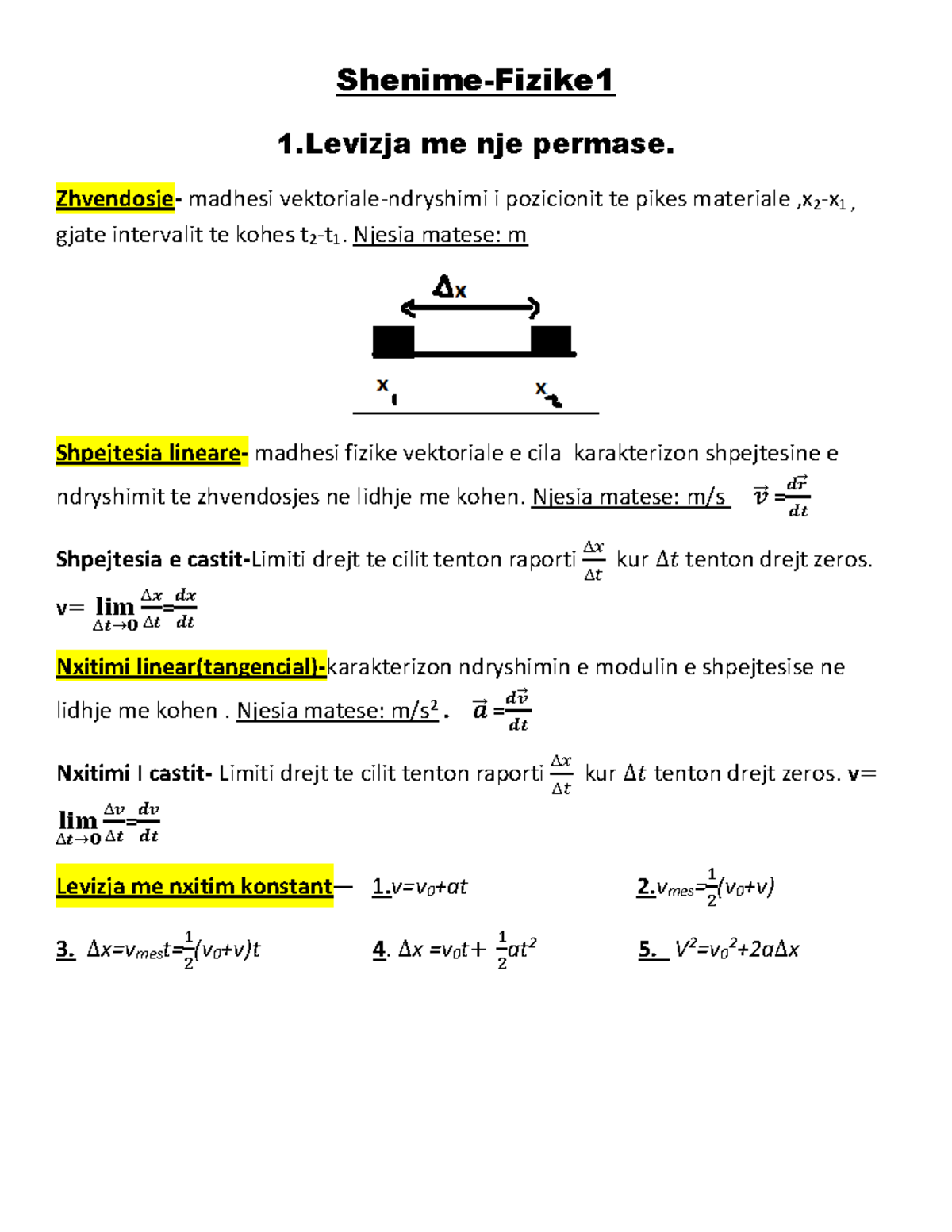 Shenime për Fizikën 1: Levizja, Forcat dhe Termodinamika - Studocu