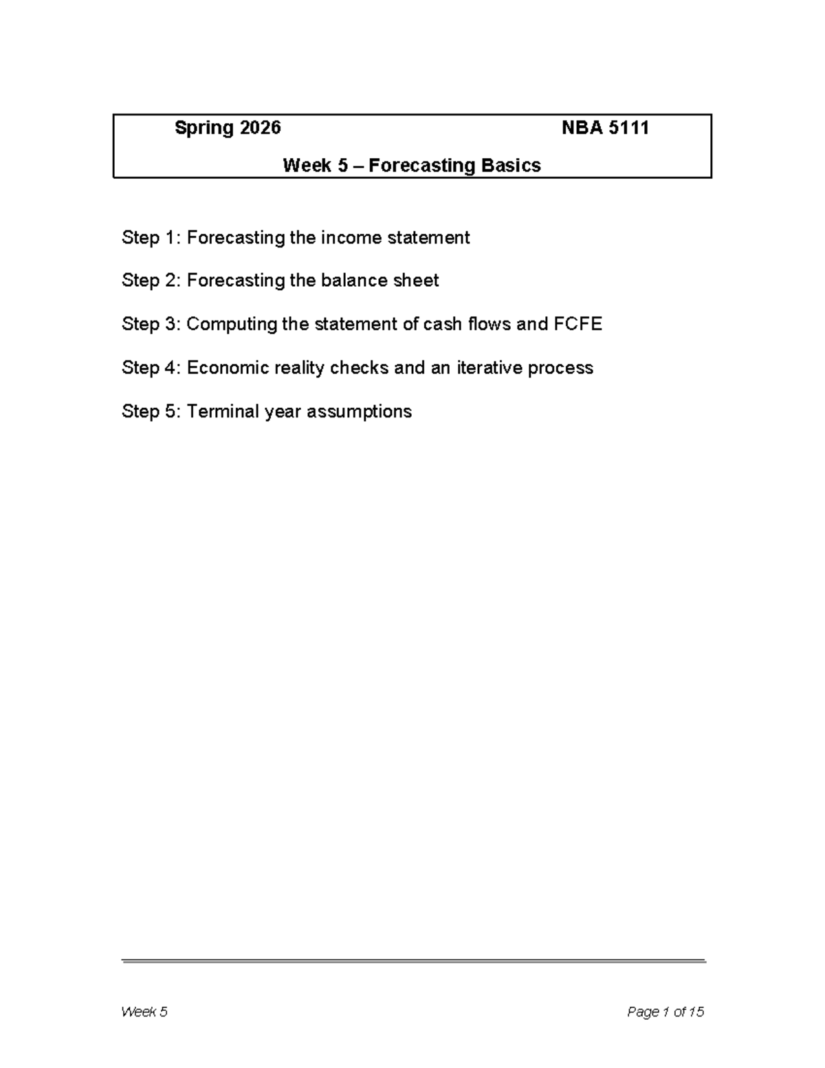 Spring 2026 NBA Week 5 Financial Forecasting Notes - Studocu