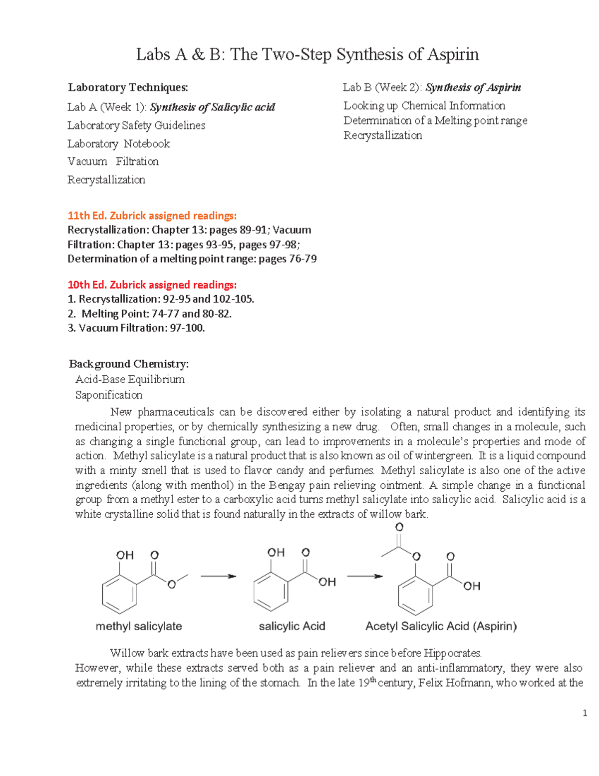 Synthesis of Aspirin and Salicylic Acid: Lab Procedure & Observations ...