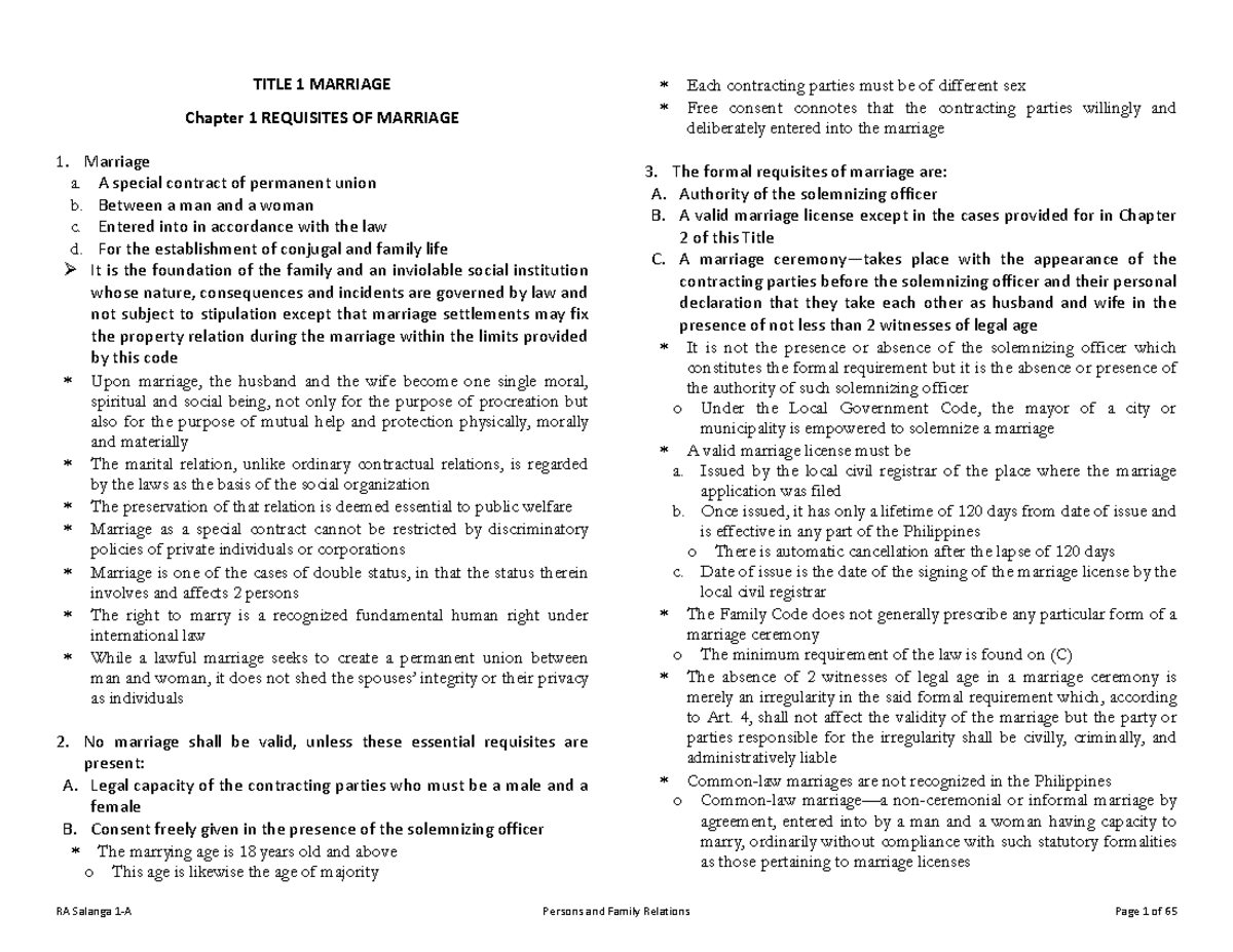 PFR 2 Marriage Law: Essential Requisites and Implications - Studocu