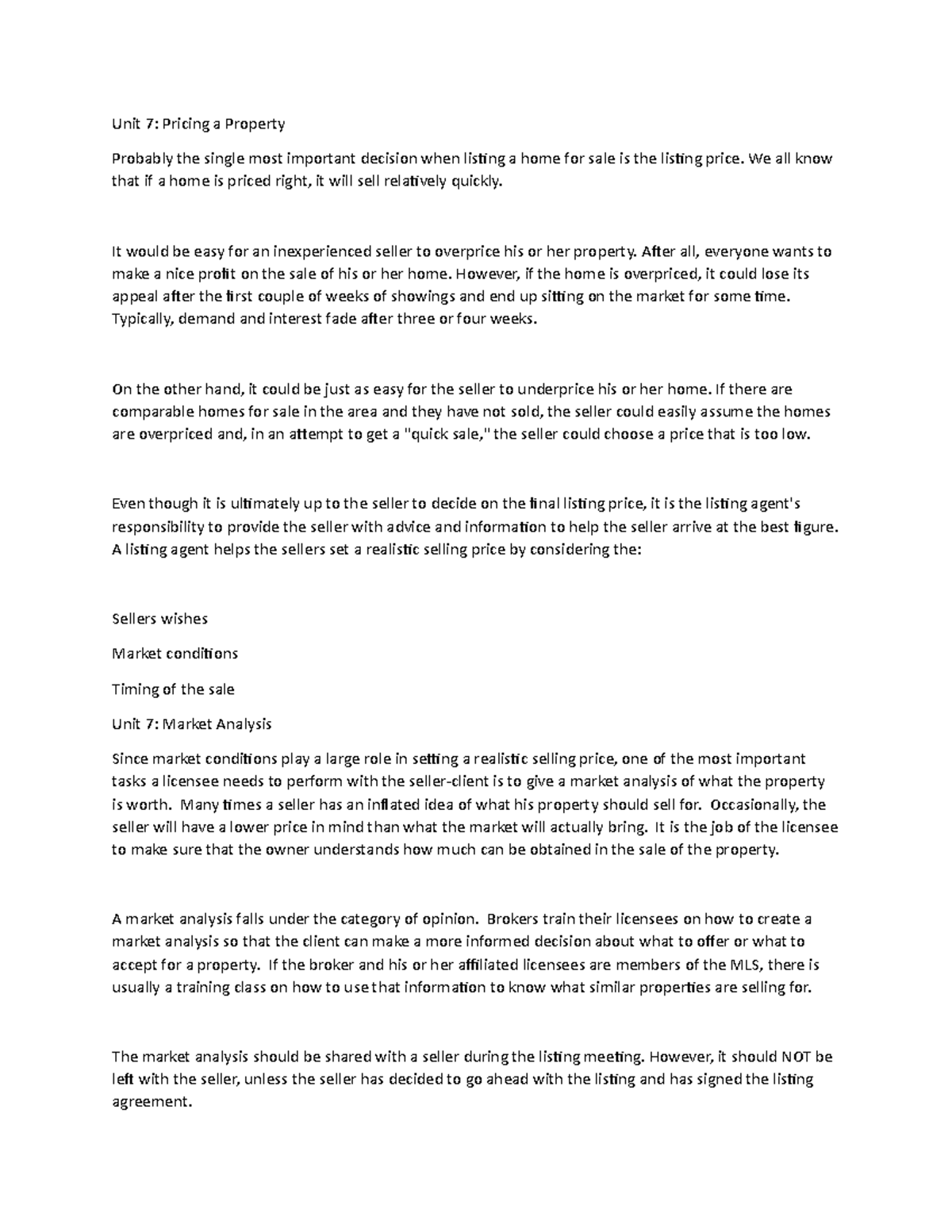 Real Estate Unit 7: Strategies for Pricing and Marketing Properties ...