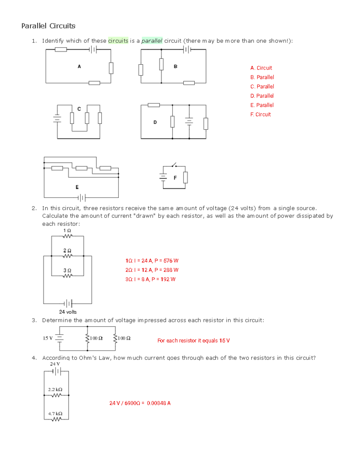 Parallel and Series Circuit Worksheets (Conceptual & Calculation) - Studocu