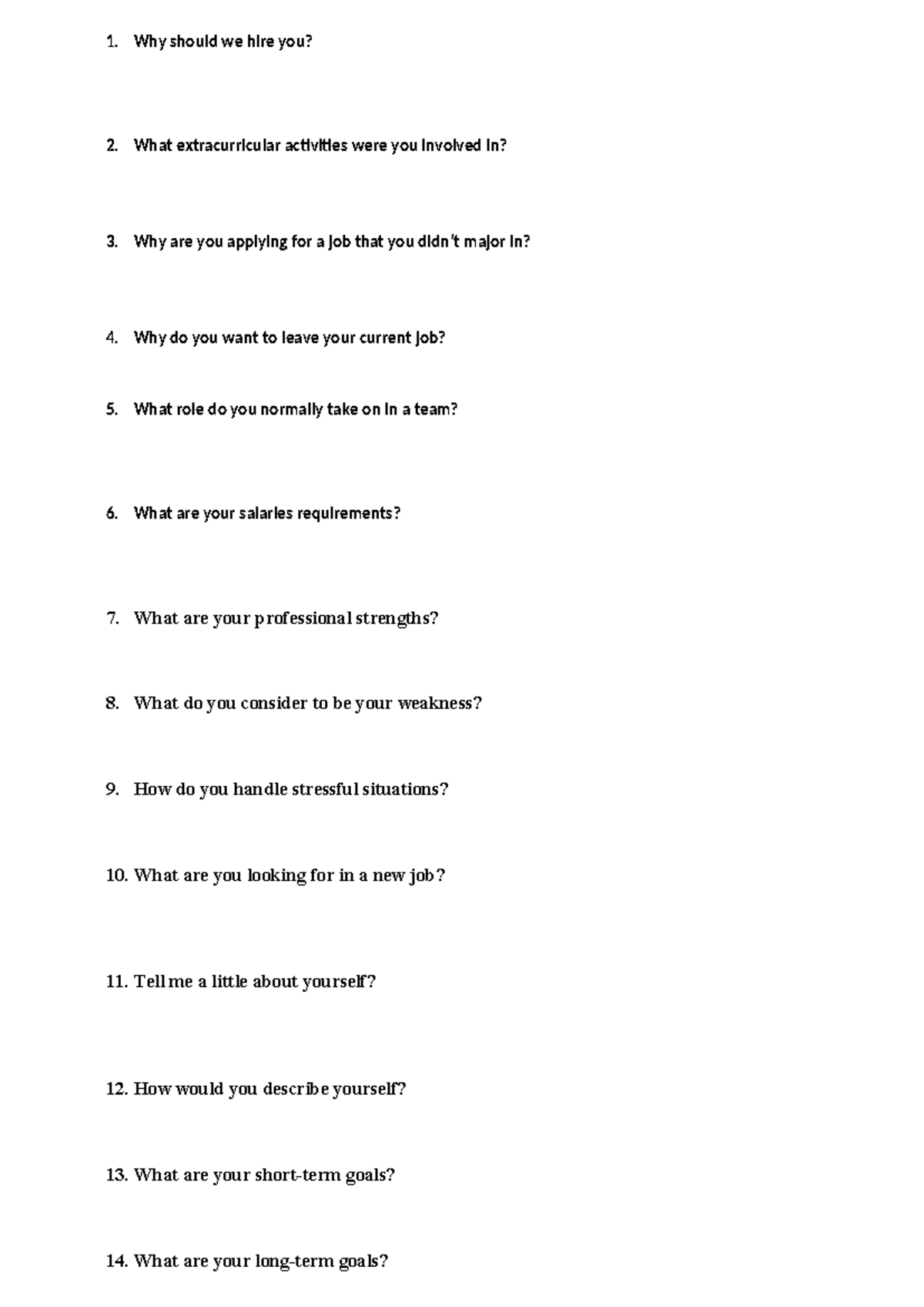 Interview Questions for Job Applicants: Key Insights - Studocu