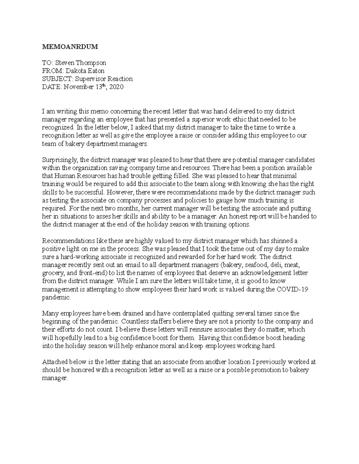 Good Deed Report: Recognizing Employee Merit - Dakota Eaton - Studocu