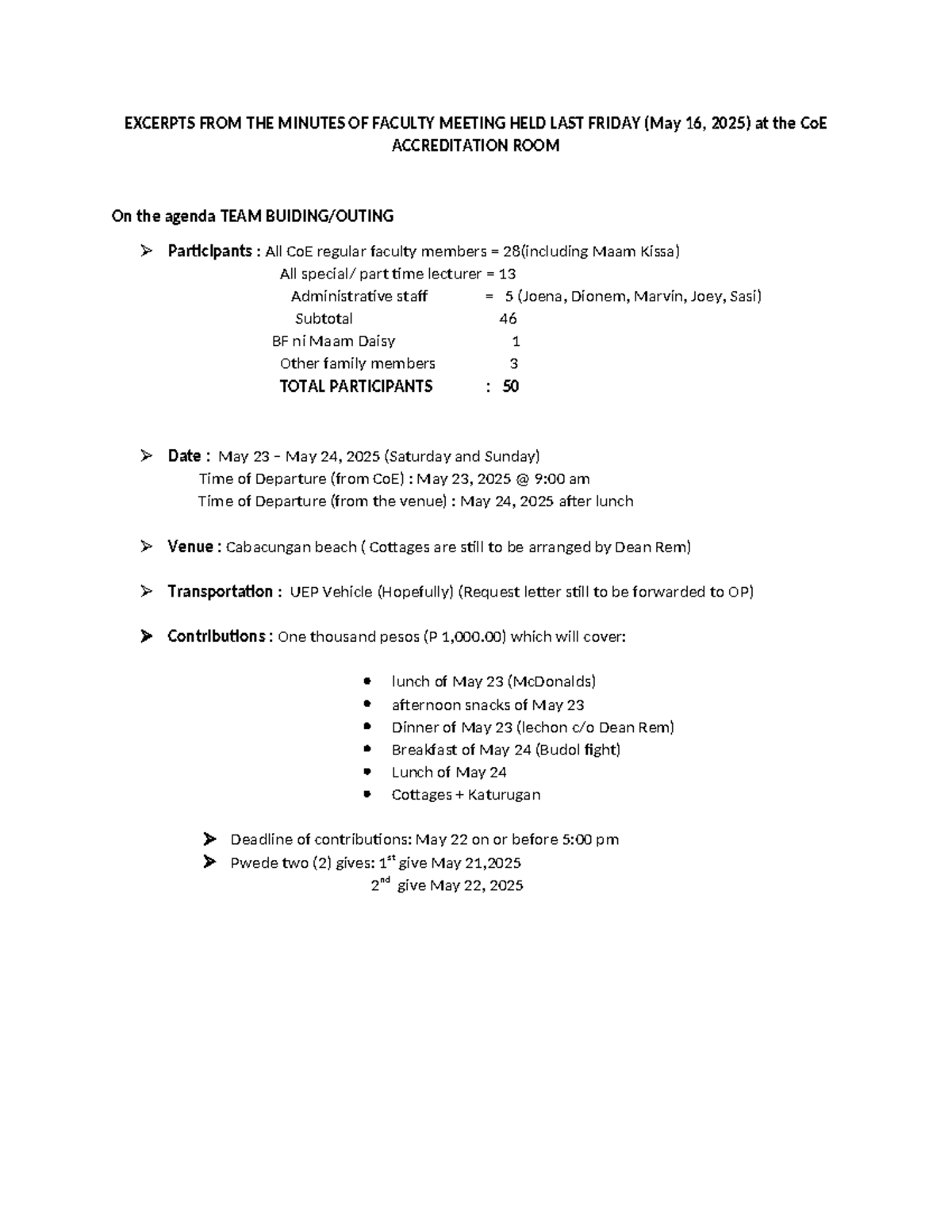 CoE Team-Building Meeting Minutes - May 16, 2025 - Studocu