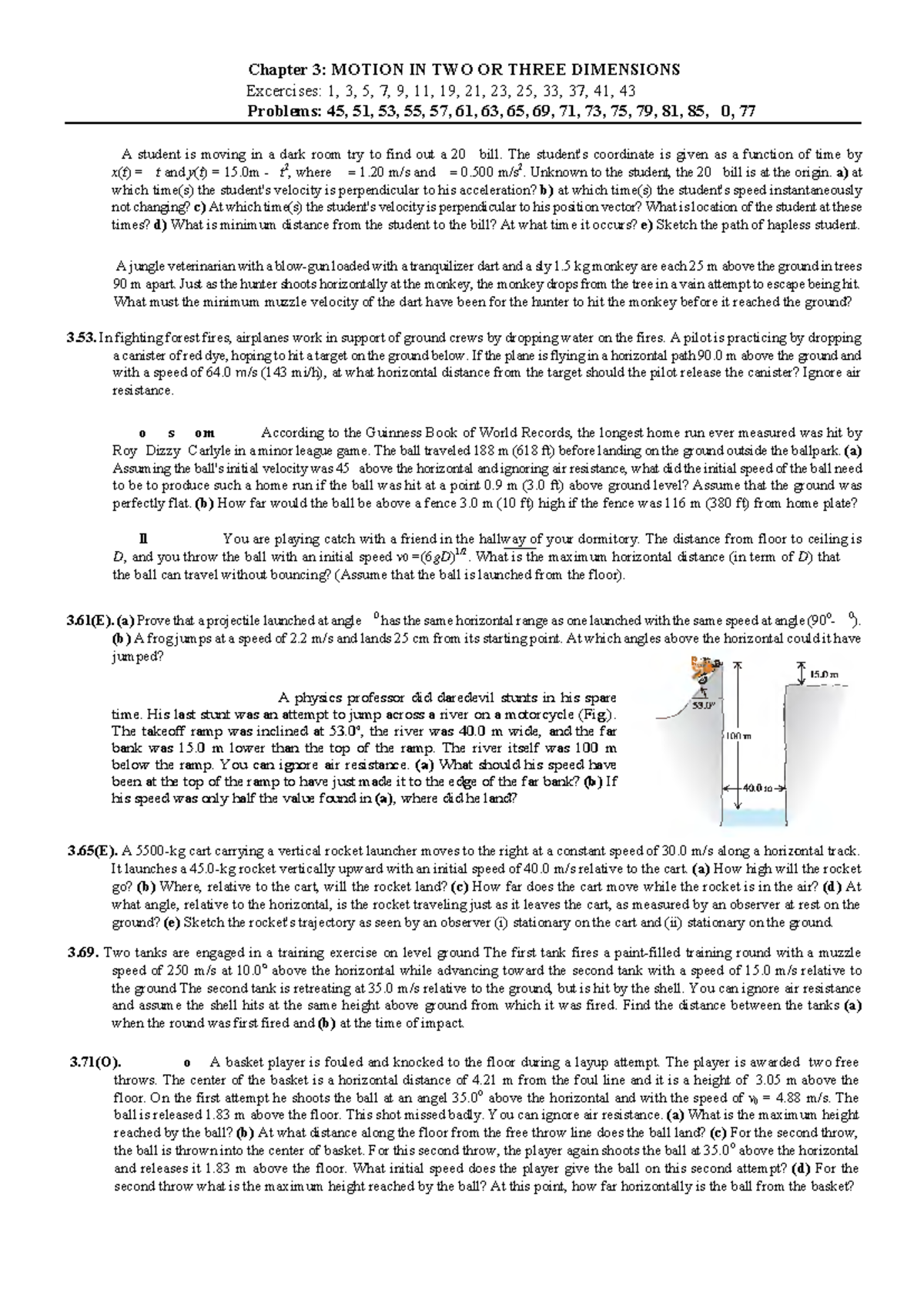 Chapter 03 Assignment: Motion in Two or Three Dimensions Problems - Studocu