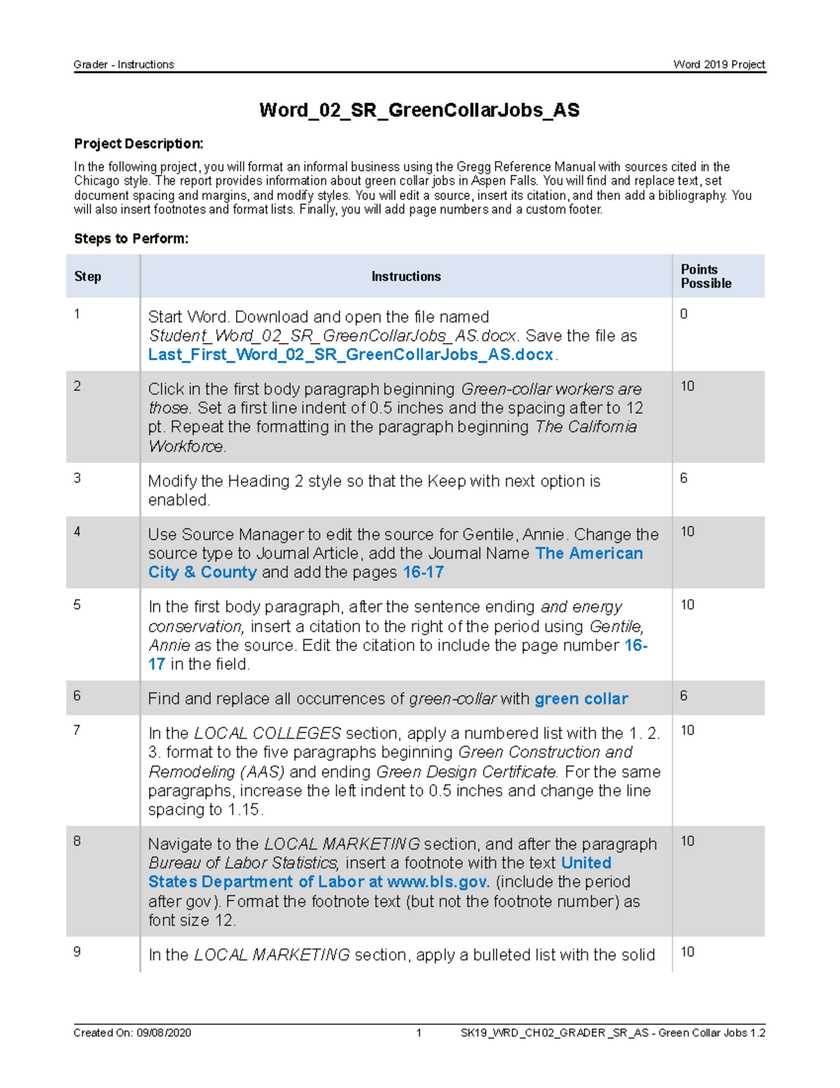 Word 02 SR Green Collar Jobs Project Grader Instructions - Studocu