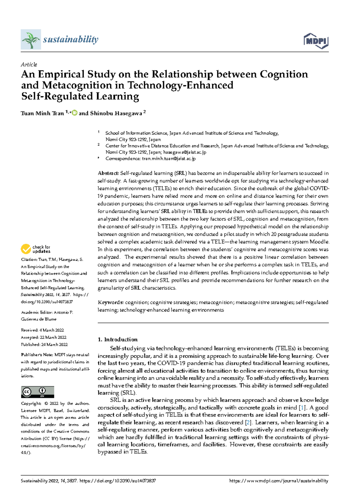 Final Exam: Cognition and Metacognition in Self-Regulated Learning (SRL) - Studocu