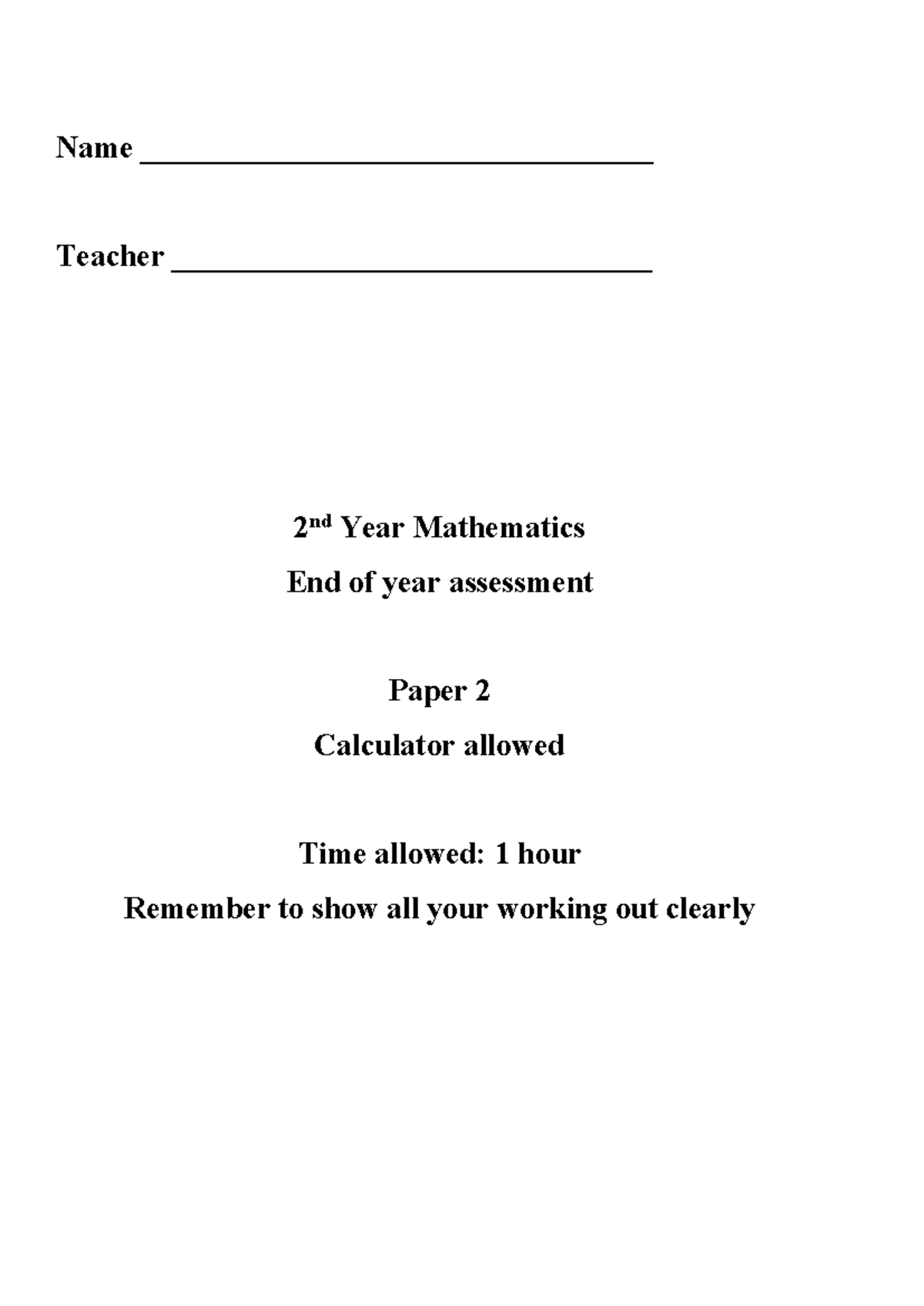 Y8 2017 End of Year Maths Assessment (Calculator Allowed) - Studocu