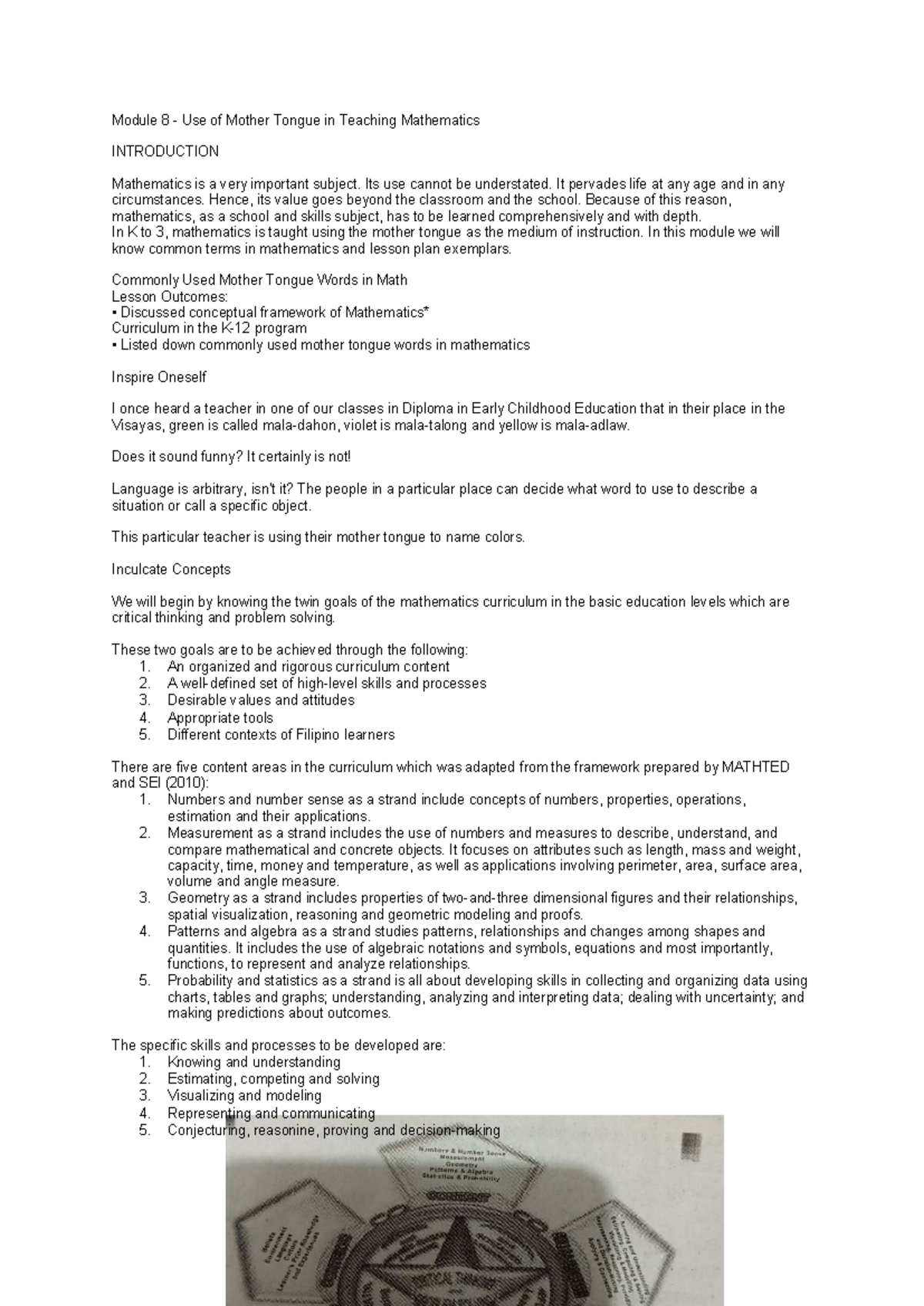 Module 8: Use of Mother Tongue in Math Teaching - Notes - Studocu