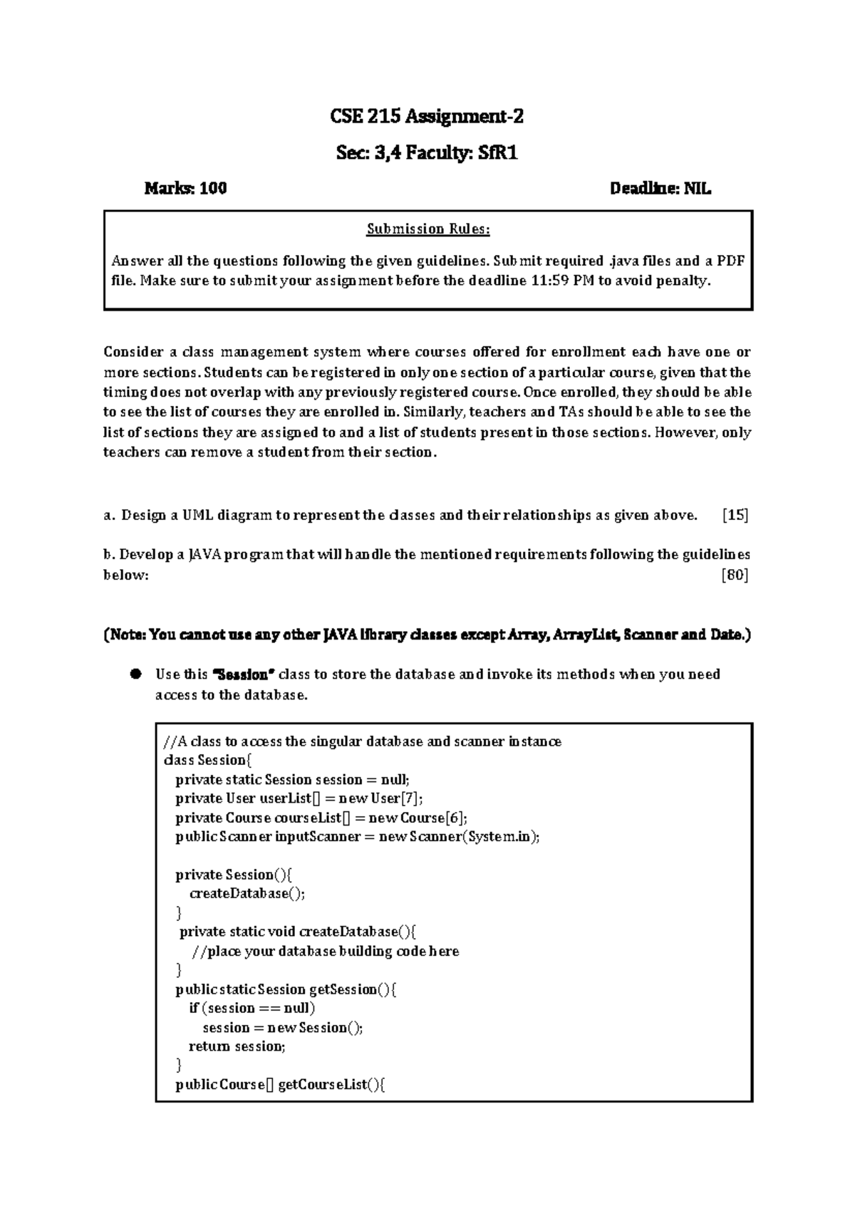 CSE 215 Assignment 2: Class Management System Design & Implementation ...
