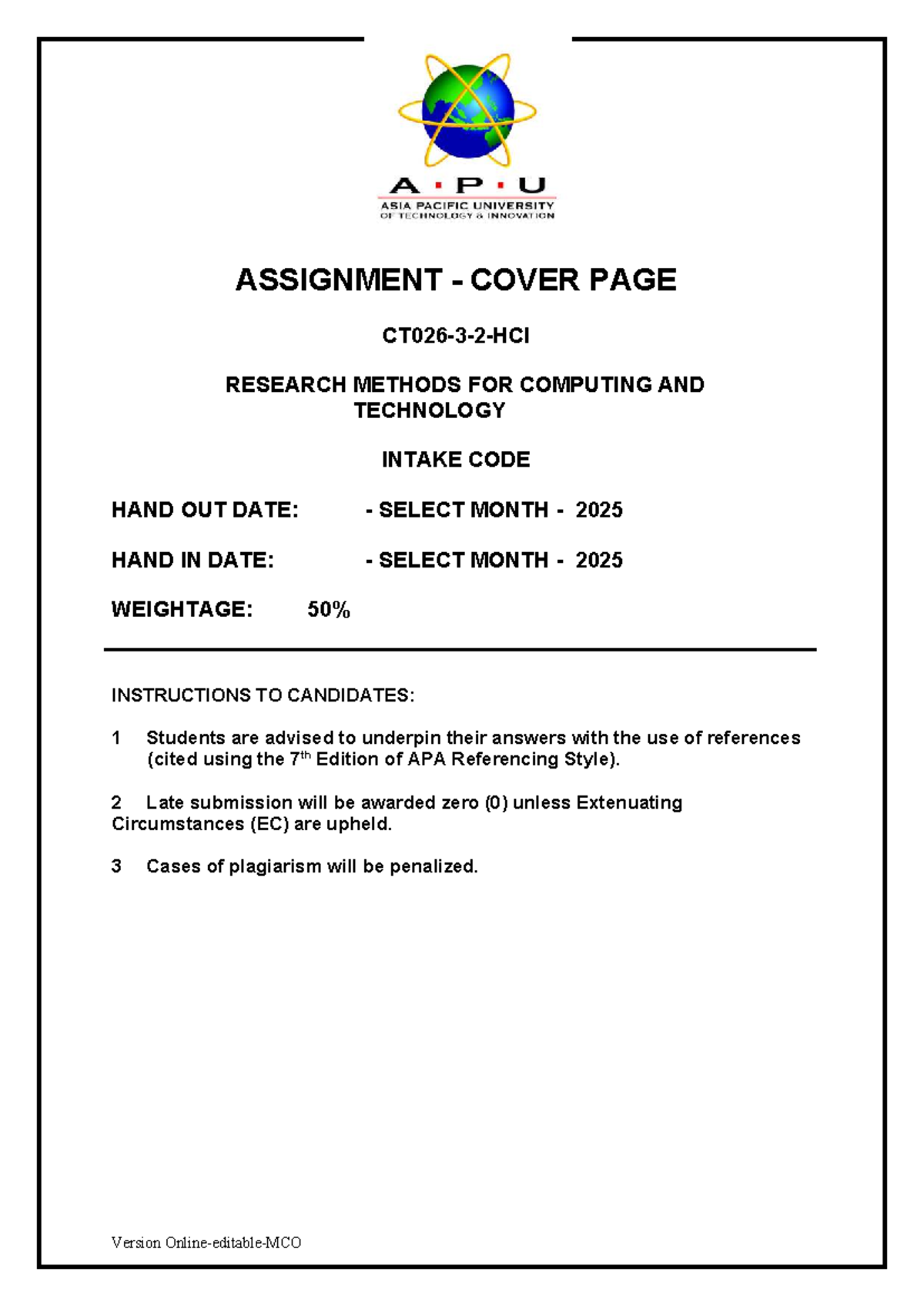 Assignment Cover Page - ASSIGNMENT - COVER PAGE CT026-3-2-HCI RESEARCH ...