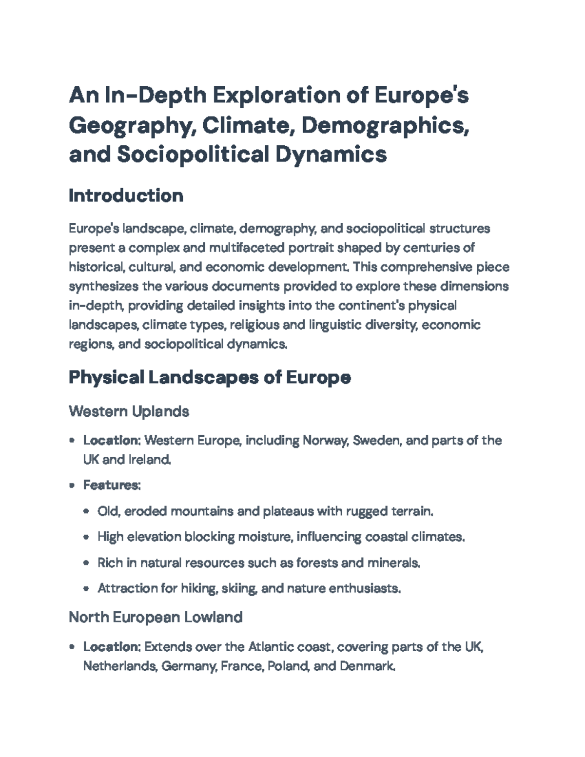 In-Depth Analysis of Europe's Geography, Climate, and Sociopolitical ...
