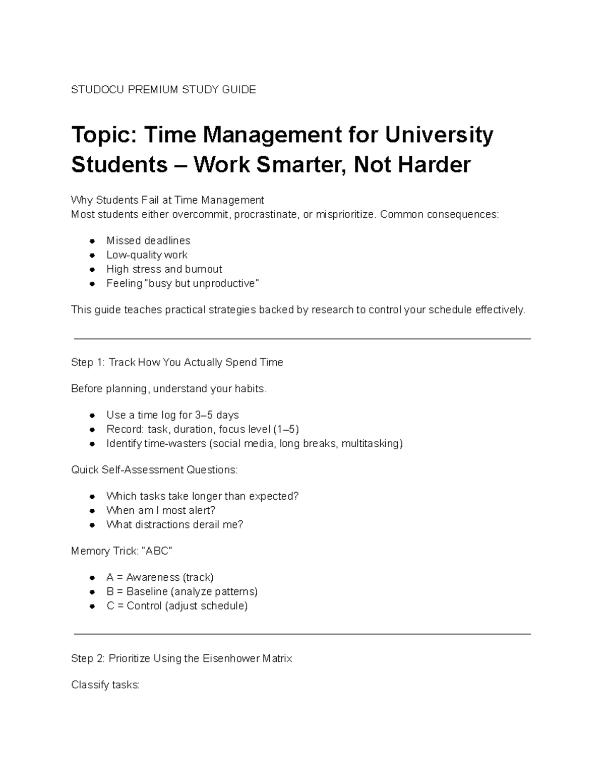 Time Management Strategies for University Students - Study Guide - Studocu