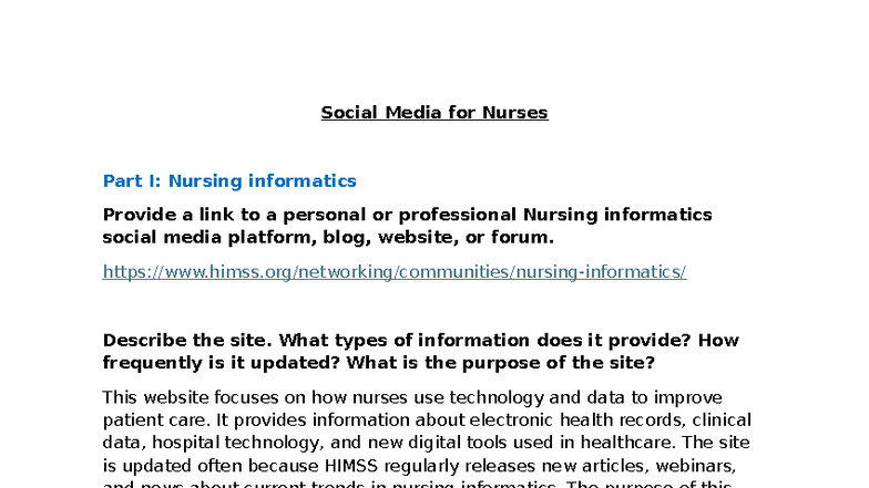 Social Media for Nurses - himss/networking/communities/nursing ...