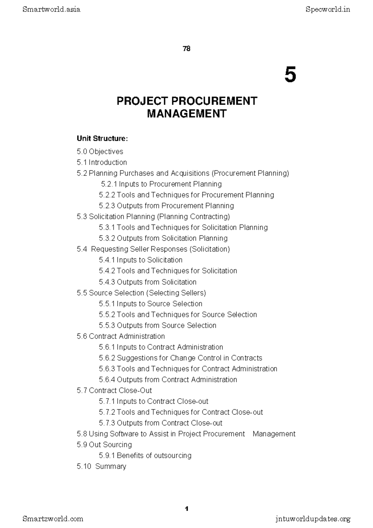 Software Project Management U5 - 78 5 PROJECT PROCUREMENT MANAGEMENT ...