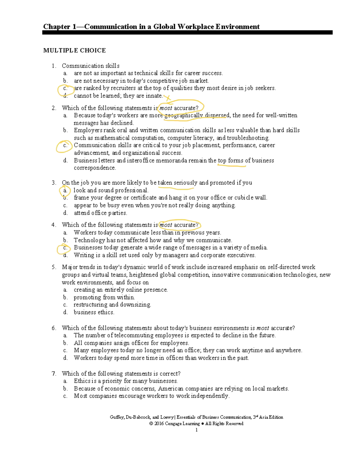 Chapter 1: Communication Skills in a Global Workplace Environment - Studocu
