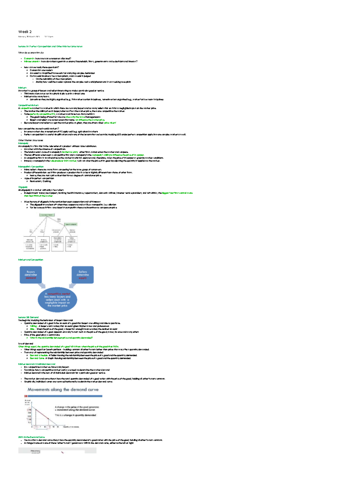 Week 2 ECON 101 Lecture Notes: Perfect Competition & Market Structures ...
