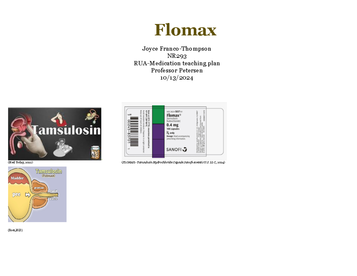 NR293 W6 RUA Flomax Medication Teaching Plan - Pharmacology Overview ...