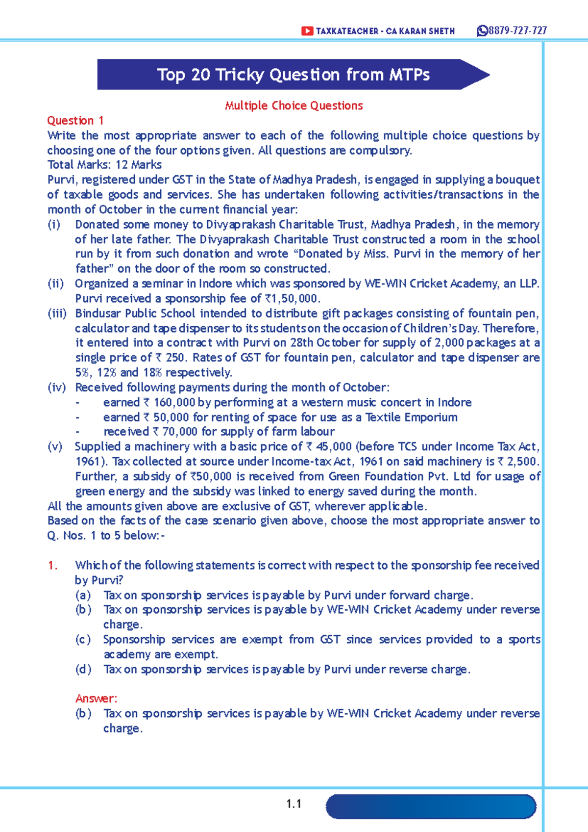 Top 20 Tricky MCQs from GST MTPs - Important Concepts Explained - Studocu