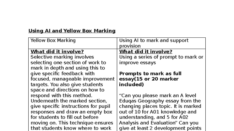 Using AI & Yellow Box Marking for Eduqas A Level Geography - Studocu