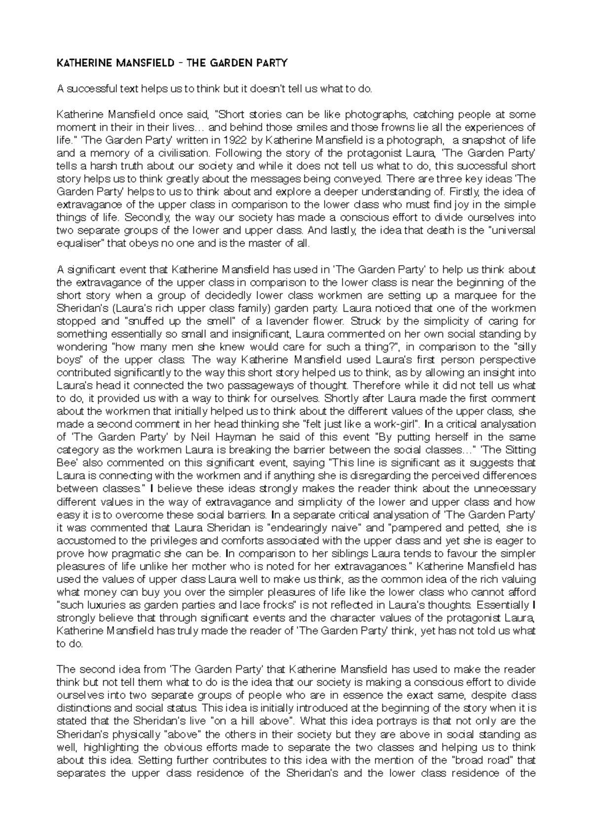 The garden party - A successful text helps us to think but it doesn’t ...