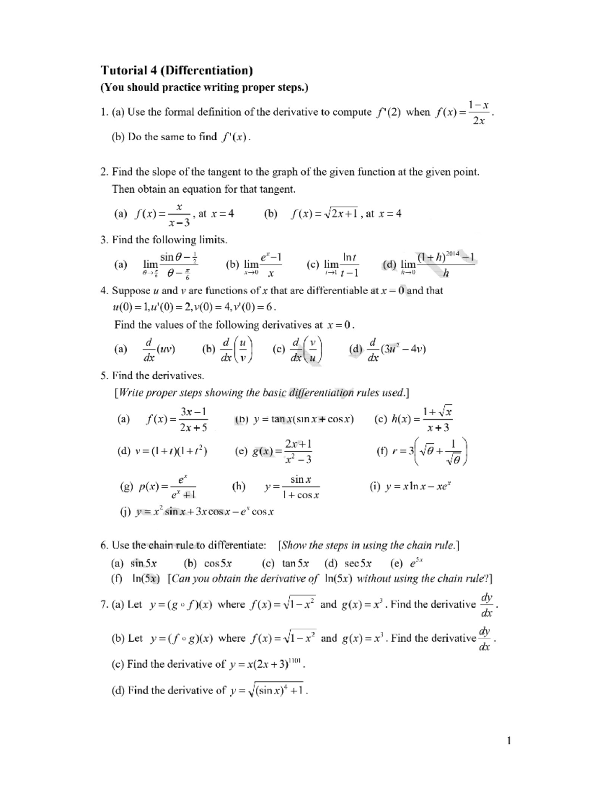 Tutorial 4: Differentiation Techniques and Practice Steps - Studocu