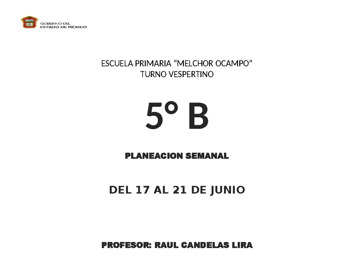 5° SEM38 RAUL - paln - ESCUELA PRIMARIA “MELCHOR OCAMPO” TURNO ...