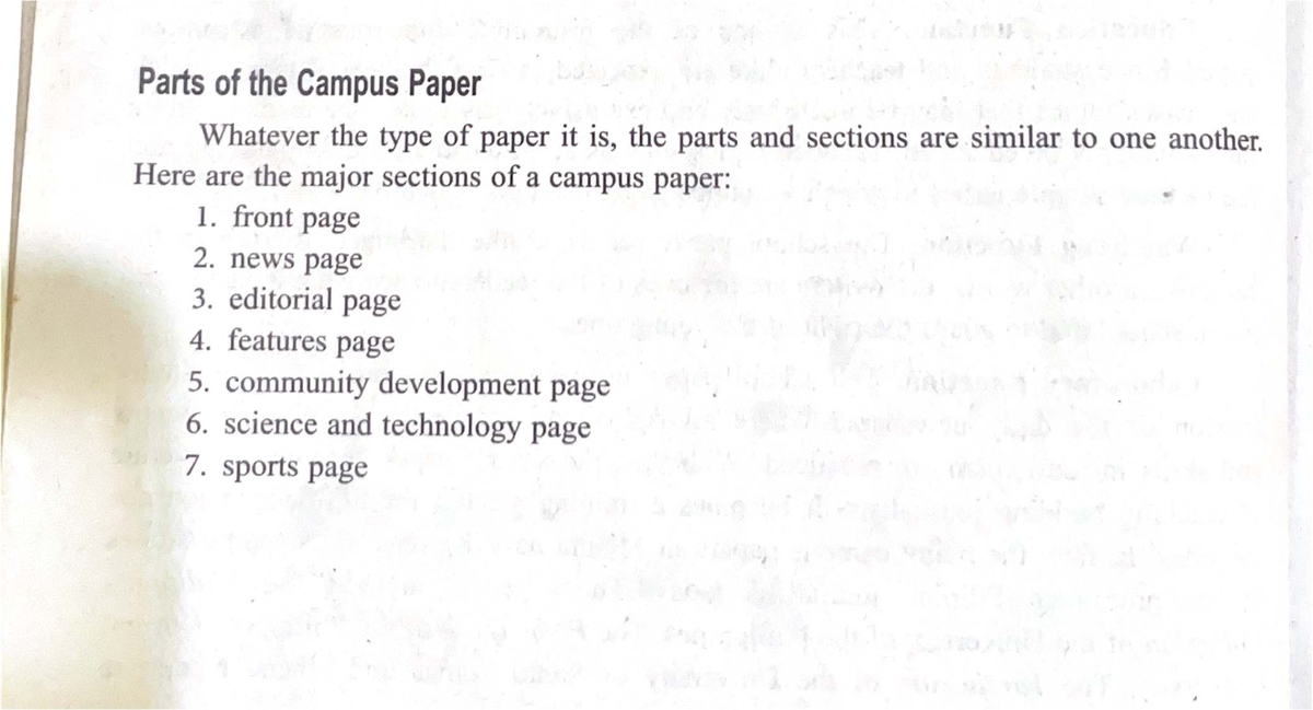 CAMPUS JOURNALISM: Key Sections of a Campus Paper - Studocu