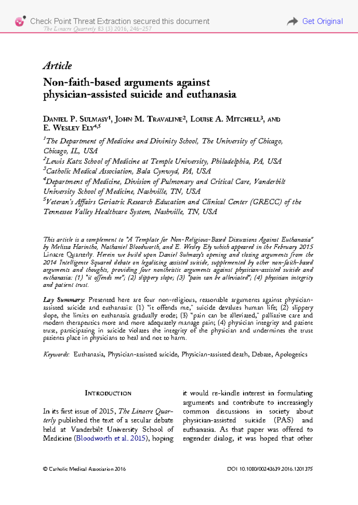 Non-Faith-Based Arguments Against PAS & Euthanasia (LINQ 83.3) - Studocu