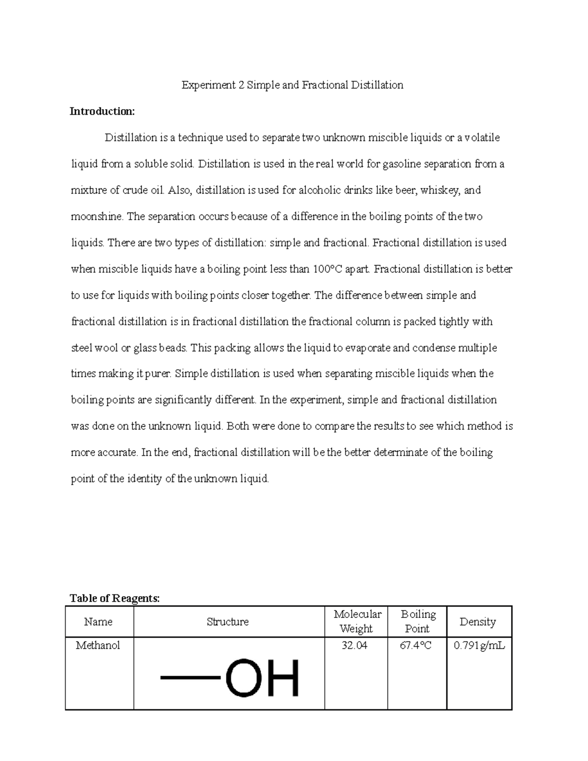 Lab 2: Complete Report on Simple & Fractional Distillation Techniques ...