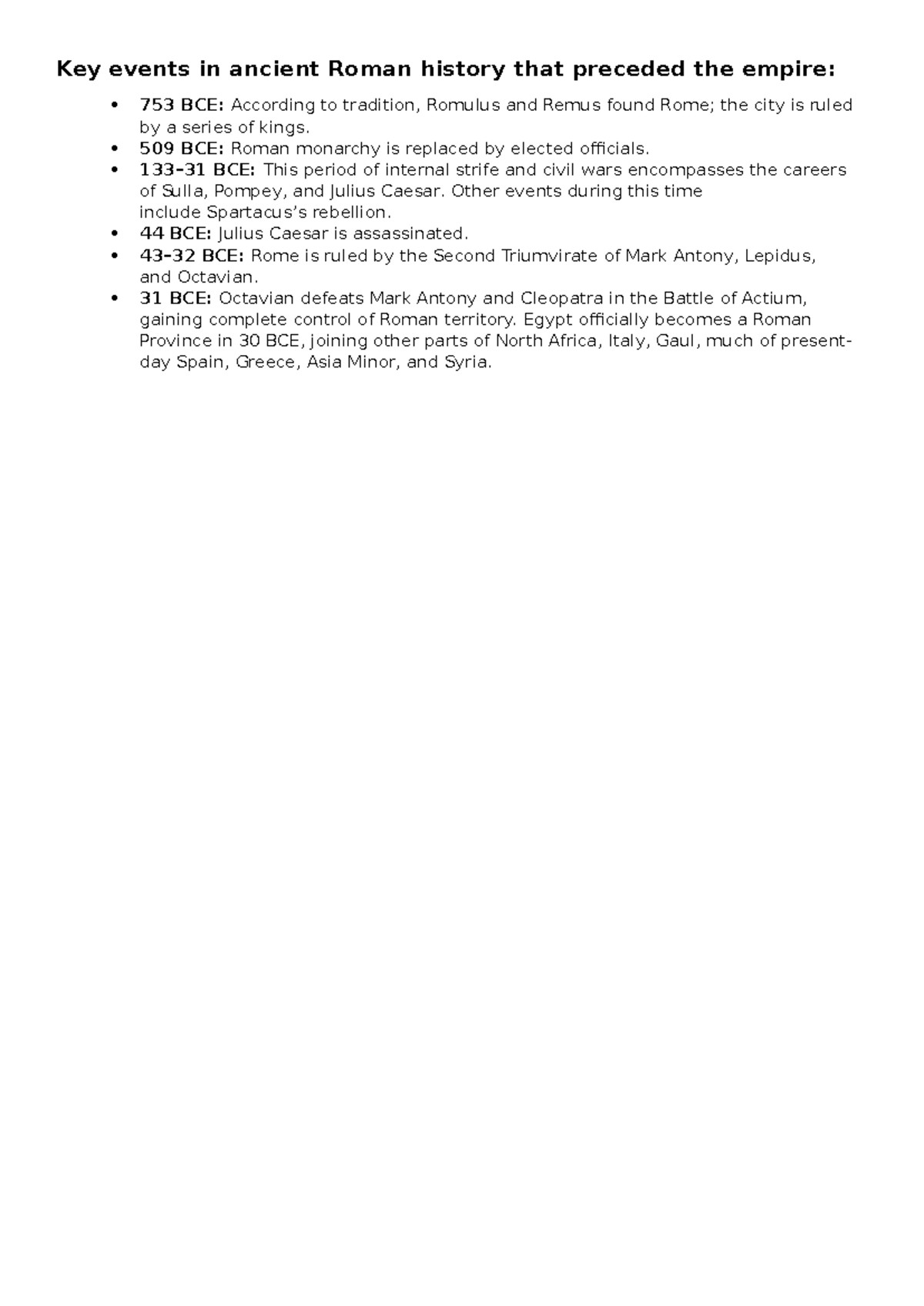 Rome Timeline: Key Events Leading to the Empire (753 BCE - 1453 CE ...