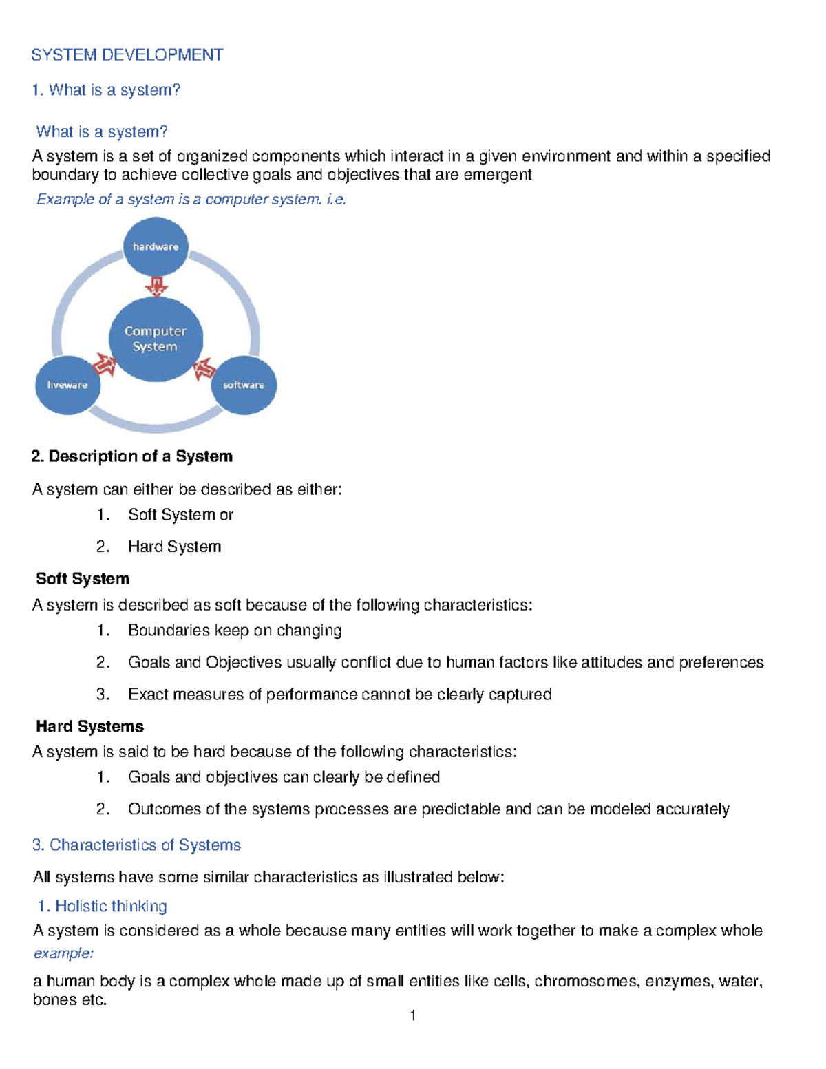SYSTEM DEVELOPMENT: Understanding Systems and Their Characteristics ...