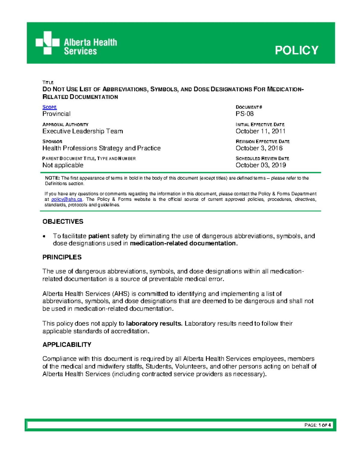 AHS Policy: Prohibited Abbreviations, Symbols, and Dose Designations ...