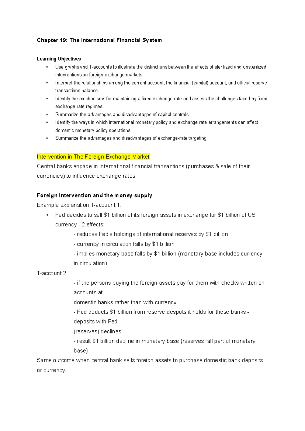 Chapter 19: The International Financial System - Econ Notes - Studocu