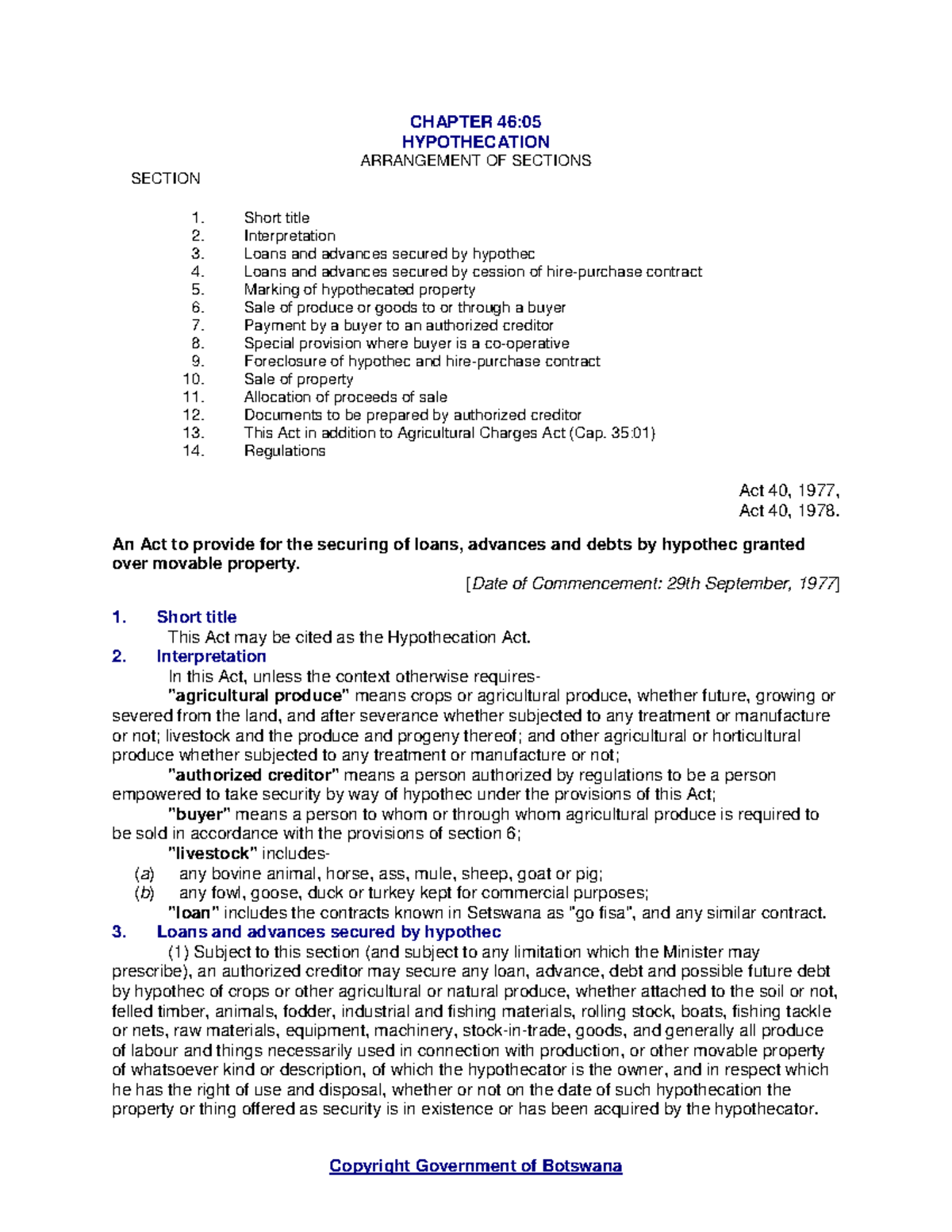 Hypothecation Act - CHAPTER 46: HYPOTHECATION ARRANGEMENT OF SECTIONS ...