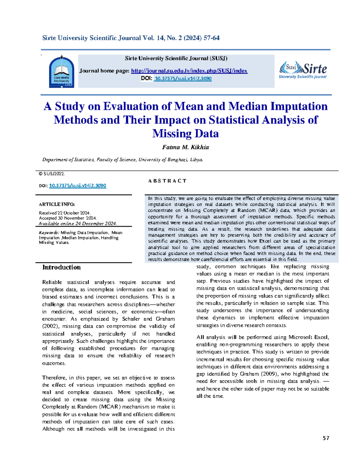 SUSJ 2024: Evaluating Mean & Median Imputation for Missing Data ...