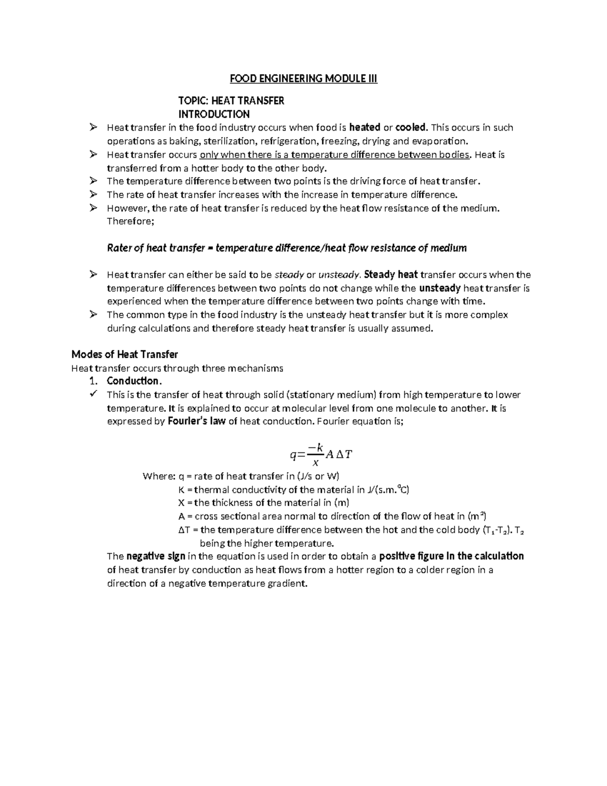 FOOD ENGINEERING MOD III: HEAT TRANSFER & DEHYDRATION NOTES - Studocu