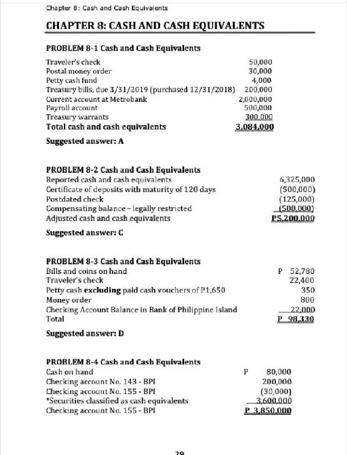 Chapter 8: Cash and Cash Equivalents - Detailed Problems and Solutions ...
