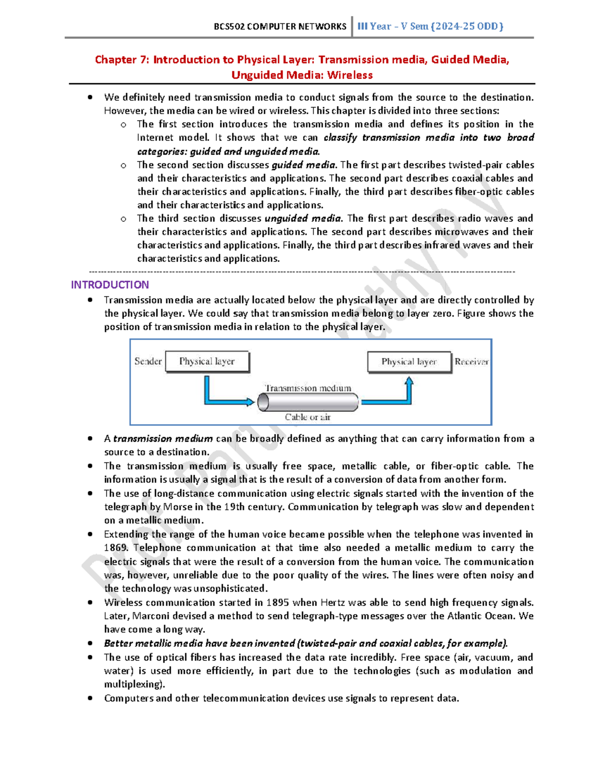 BCS502 COMPUTER NETWORKS Year V Sem (2024 ODD) Chapter 7: Physical Layer & - Studocu
