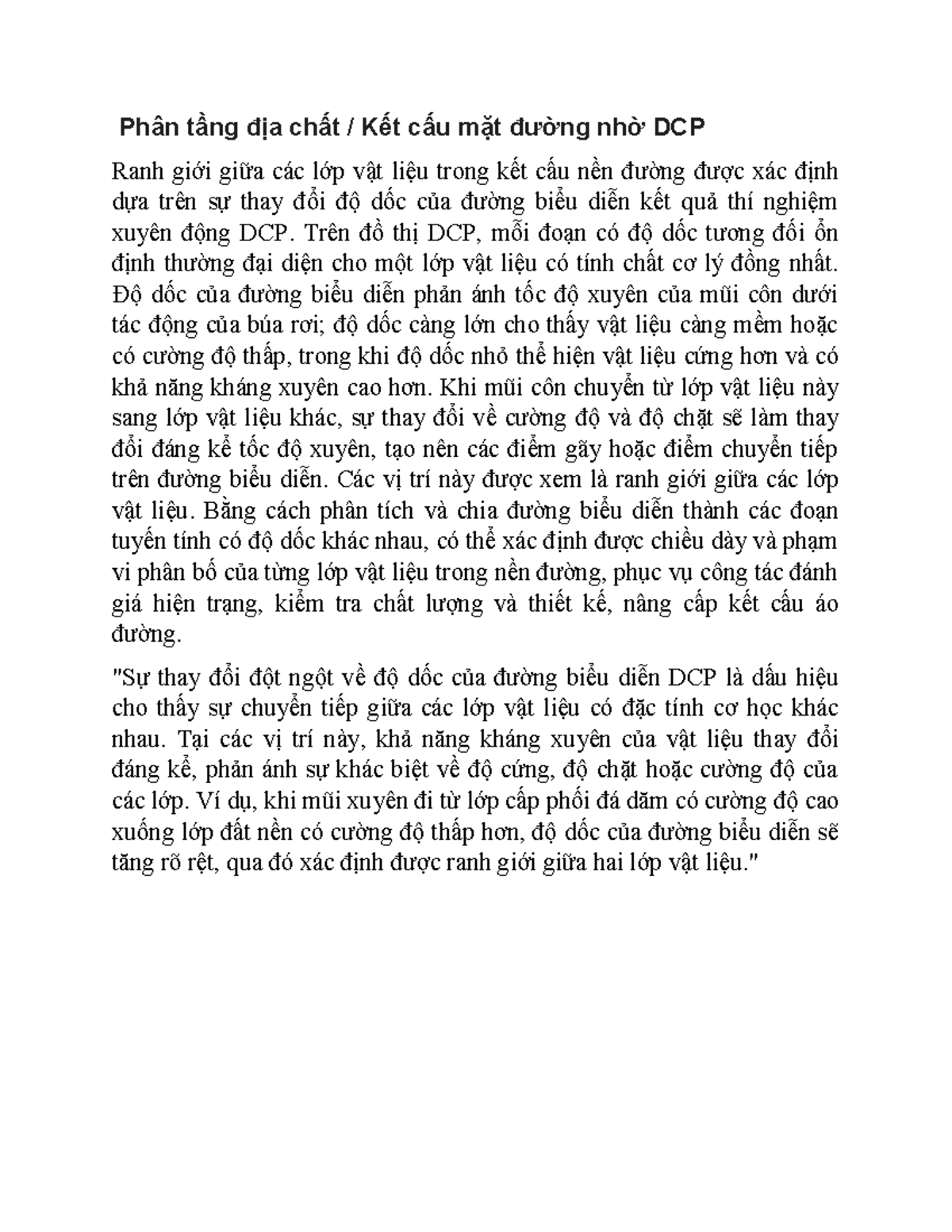 Phân Tầng Địa Chất và Tương Quan DCP-CBR trong Kết Cấu Thép - Studocu