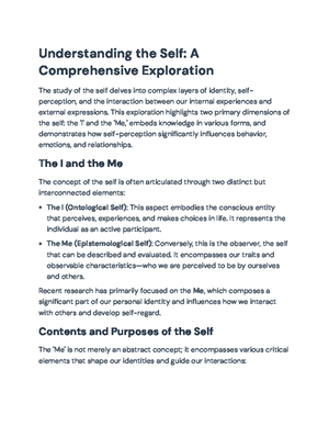 Comprehensive Analysis of the Self: Identity, Knowledge, and Behavior ...