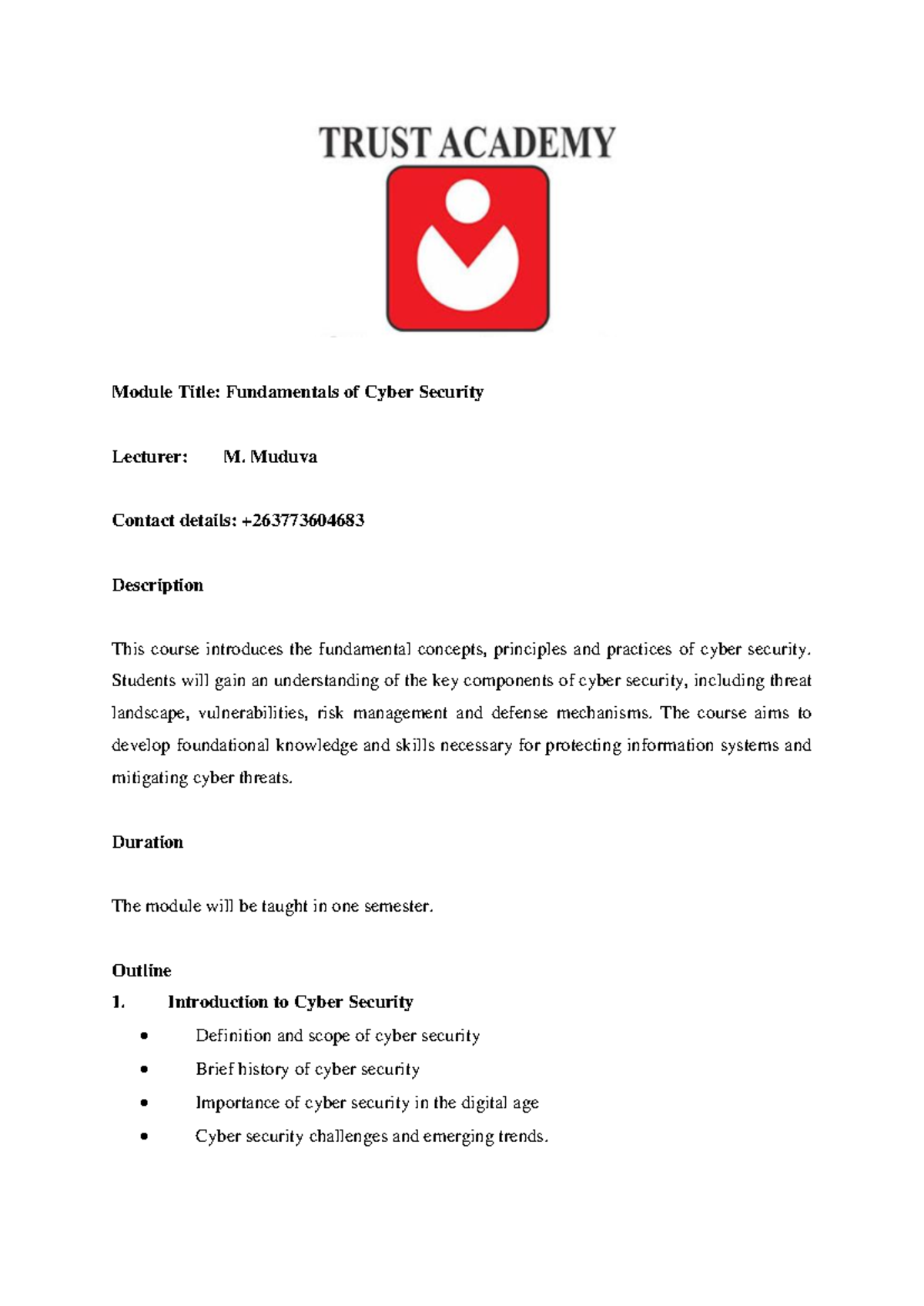 Fundamentals of Cyber Security - Course Overview - Studocu