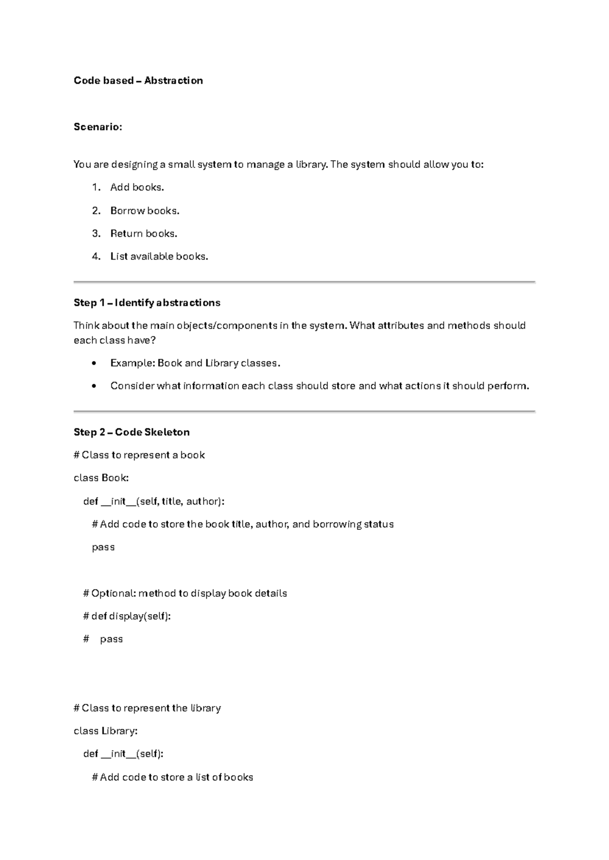 Library Abstraction Task: Designing a Book Management System - Studocu