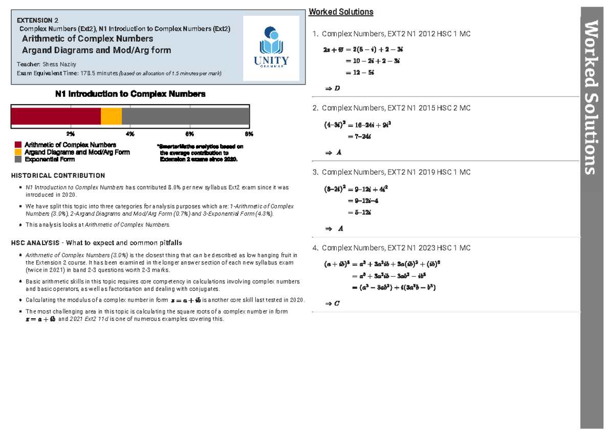 01 - Questions - EXTENSION 2 Complex Numbers (Ext2), N1 Introduction to ...