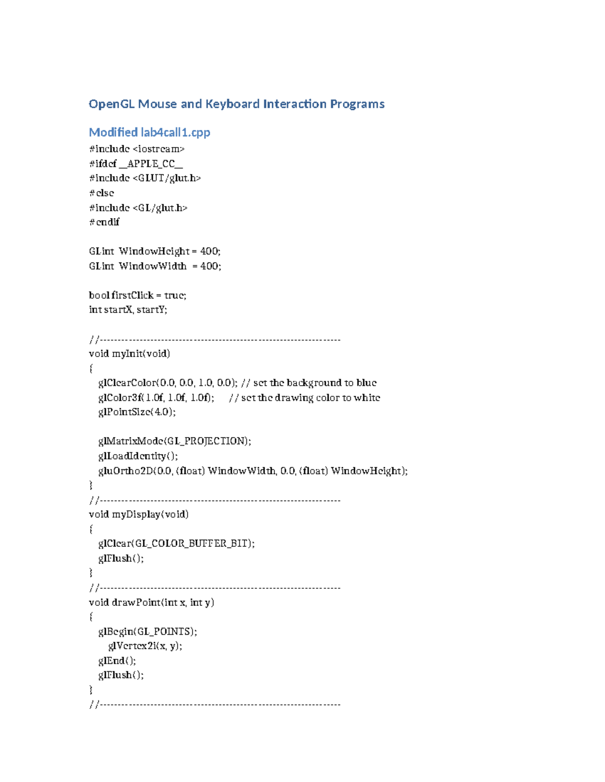 Open GL Mouse Keyboard - yes - OpenGL Mouse and Keyboard Interaction Programs Modified lab4call1 ...